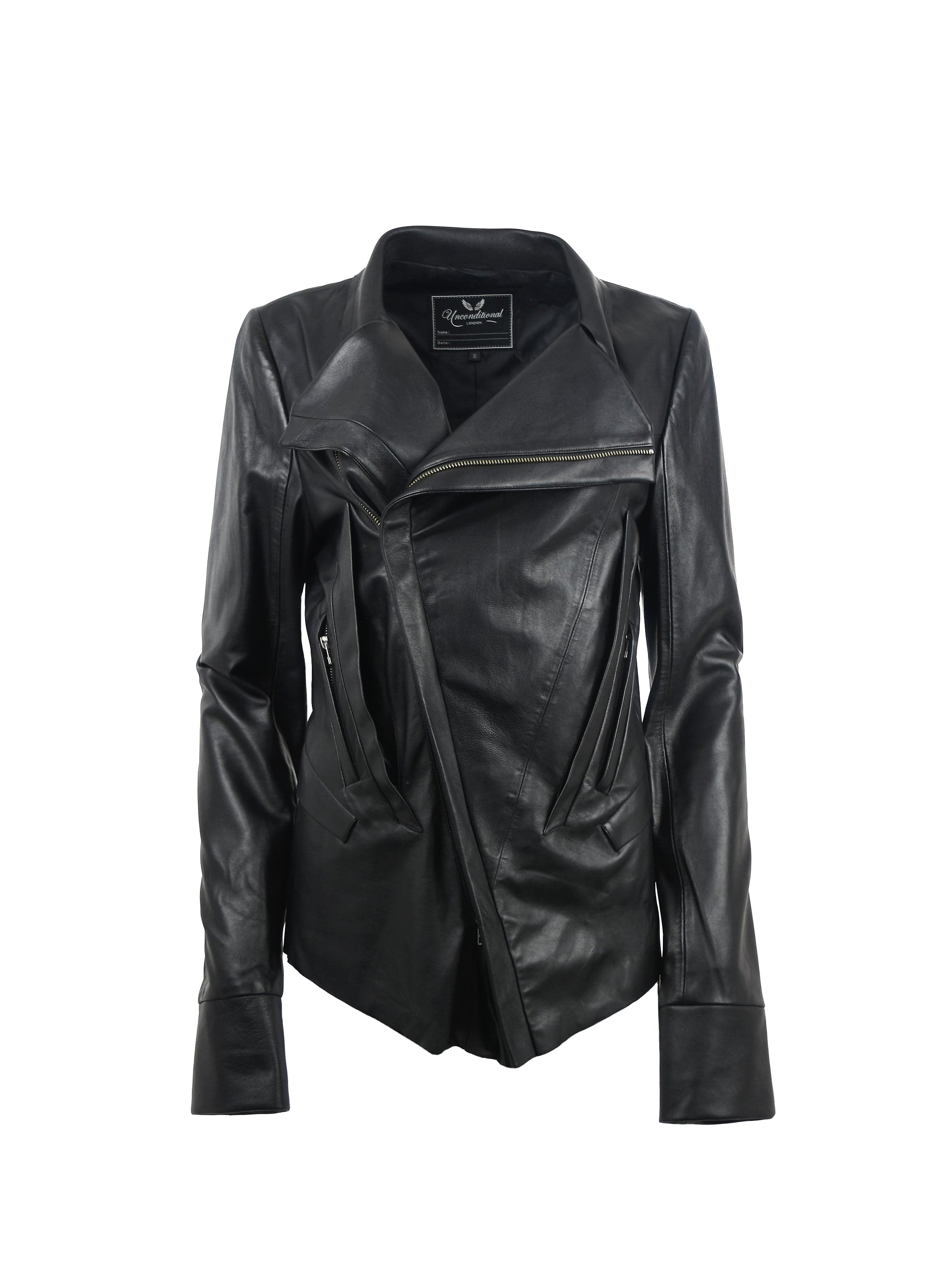 Black Leather Asymmetric Biker Jacket | UNCONDITIONAL