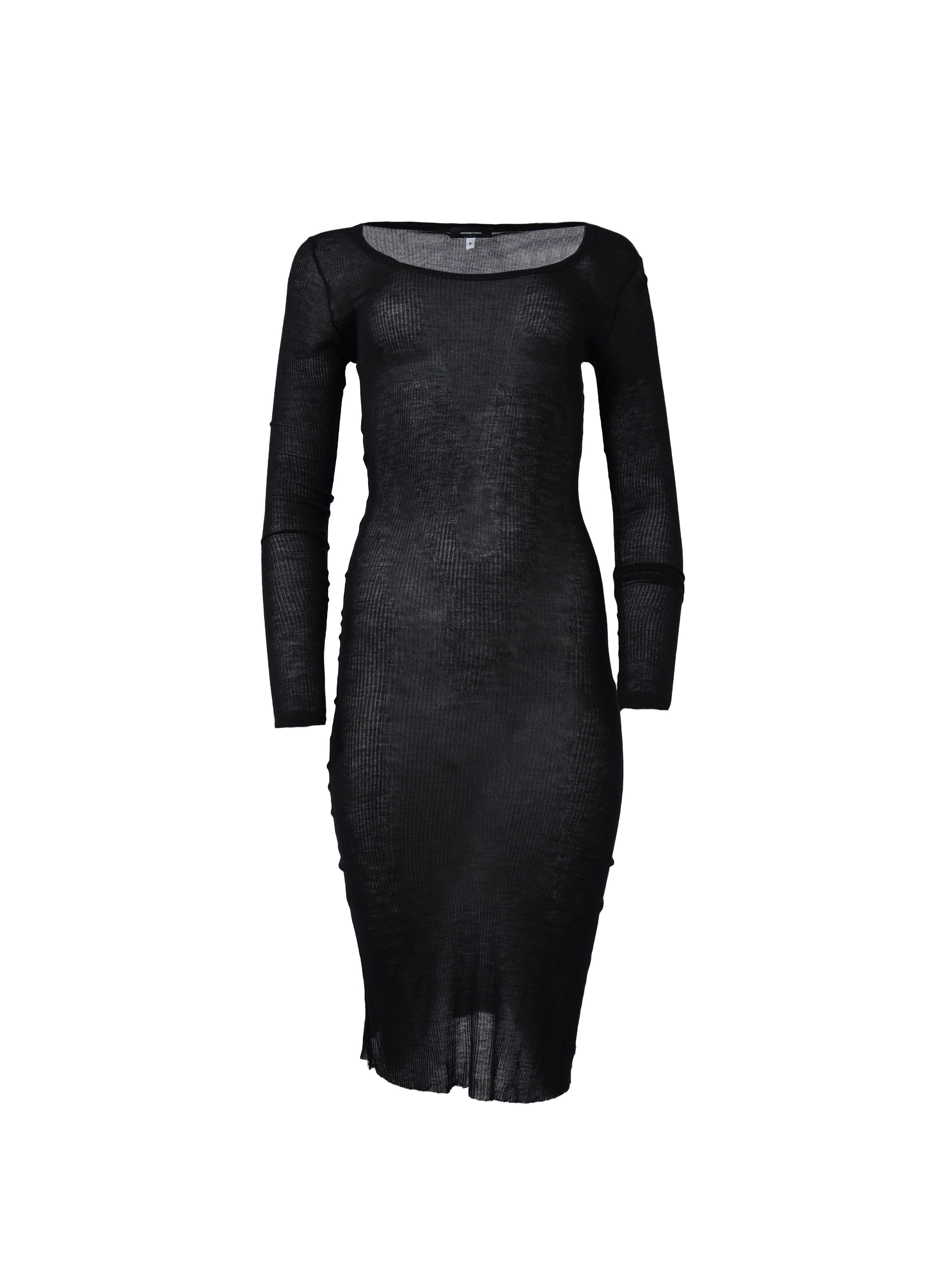 Black Lightweight Long Sleeved Ribbed Dress | UNCONDITIONAL