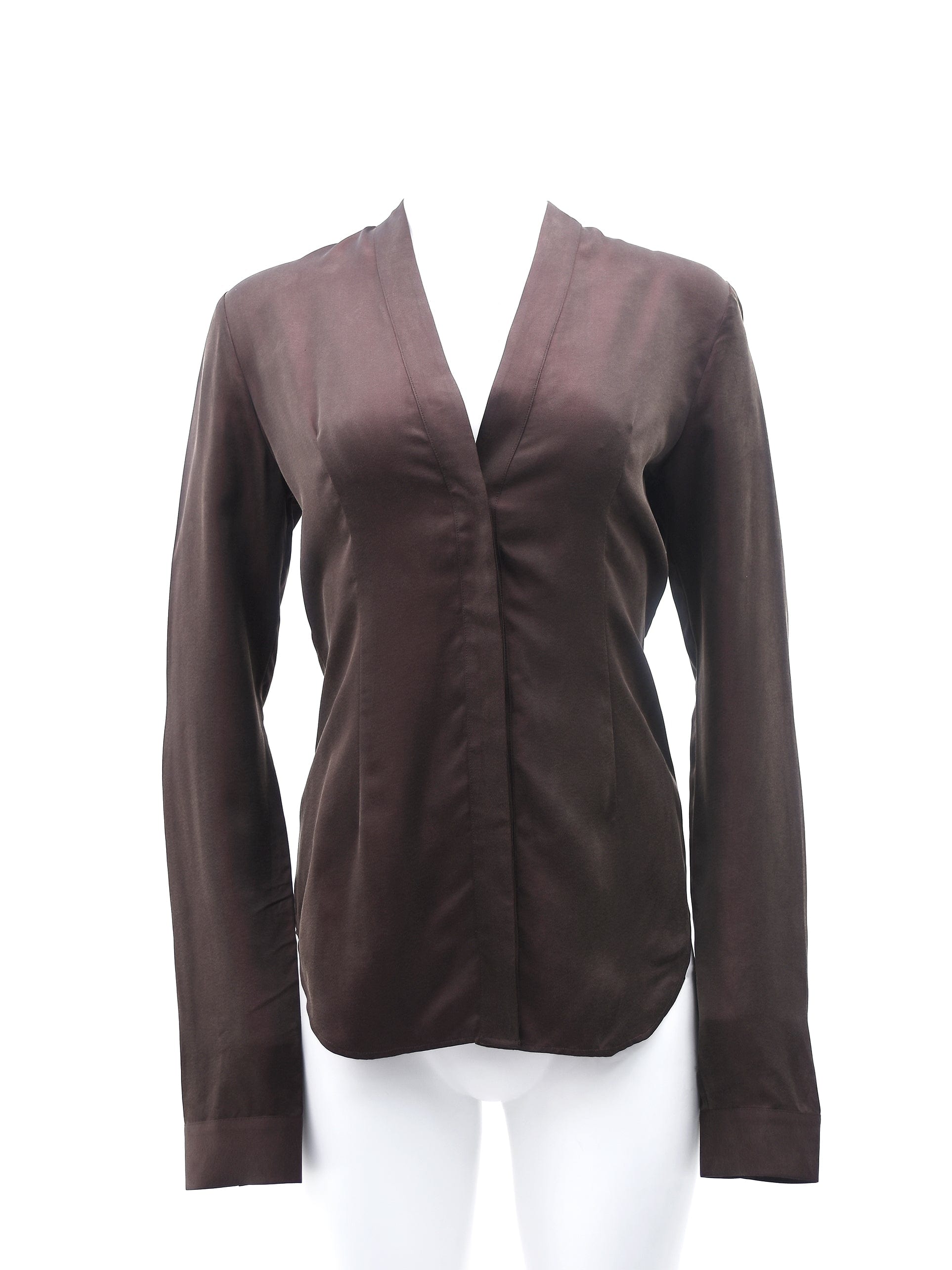 Brown Collarless Silk Shirt | UNCONDITIONAL