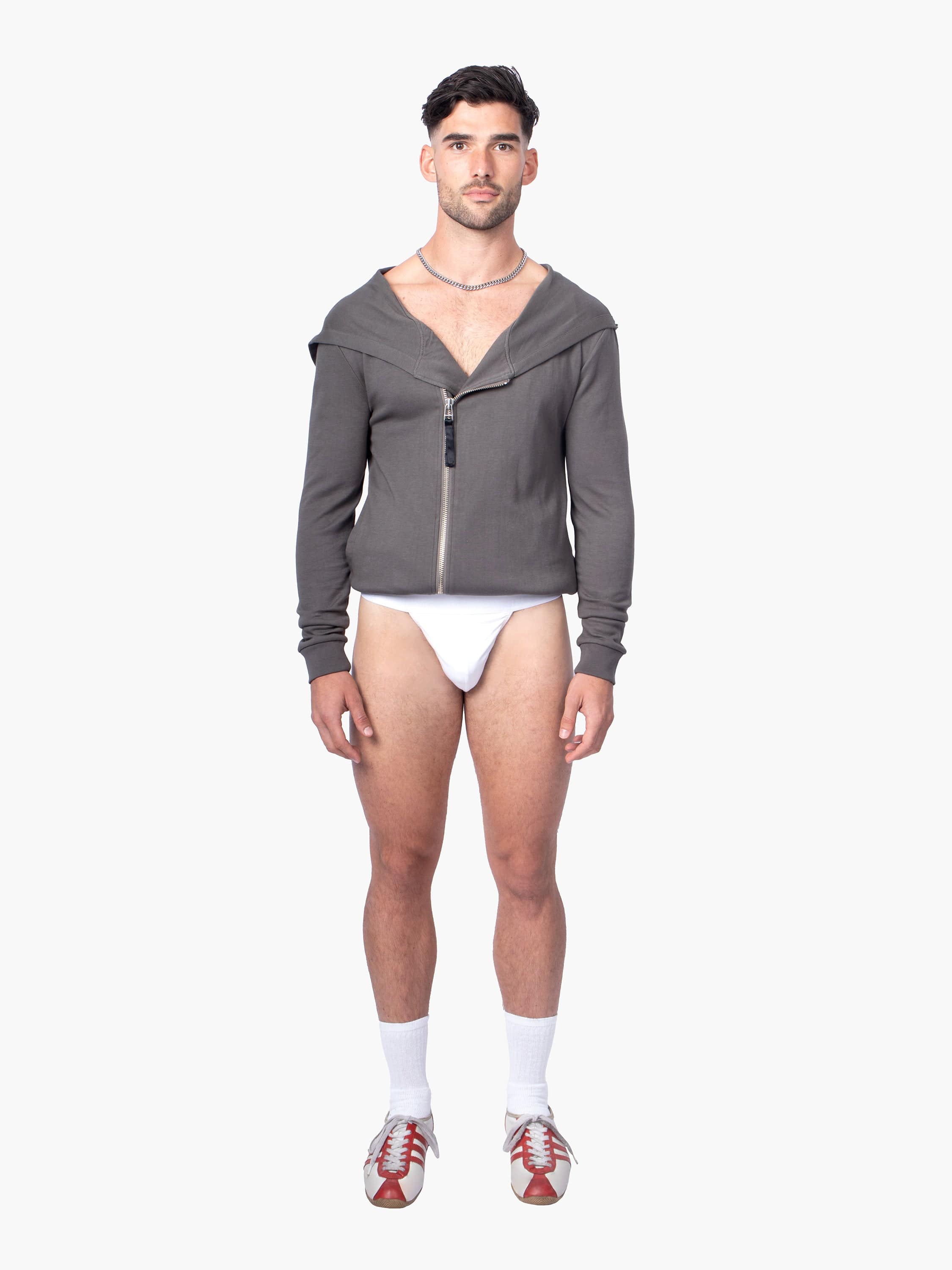 Khaki Grey Asymmetric Hoodie | UNCONDITIONAL