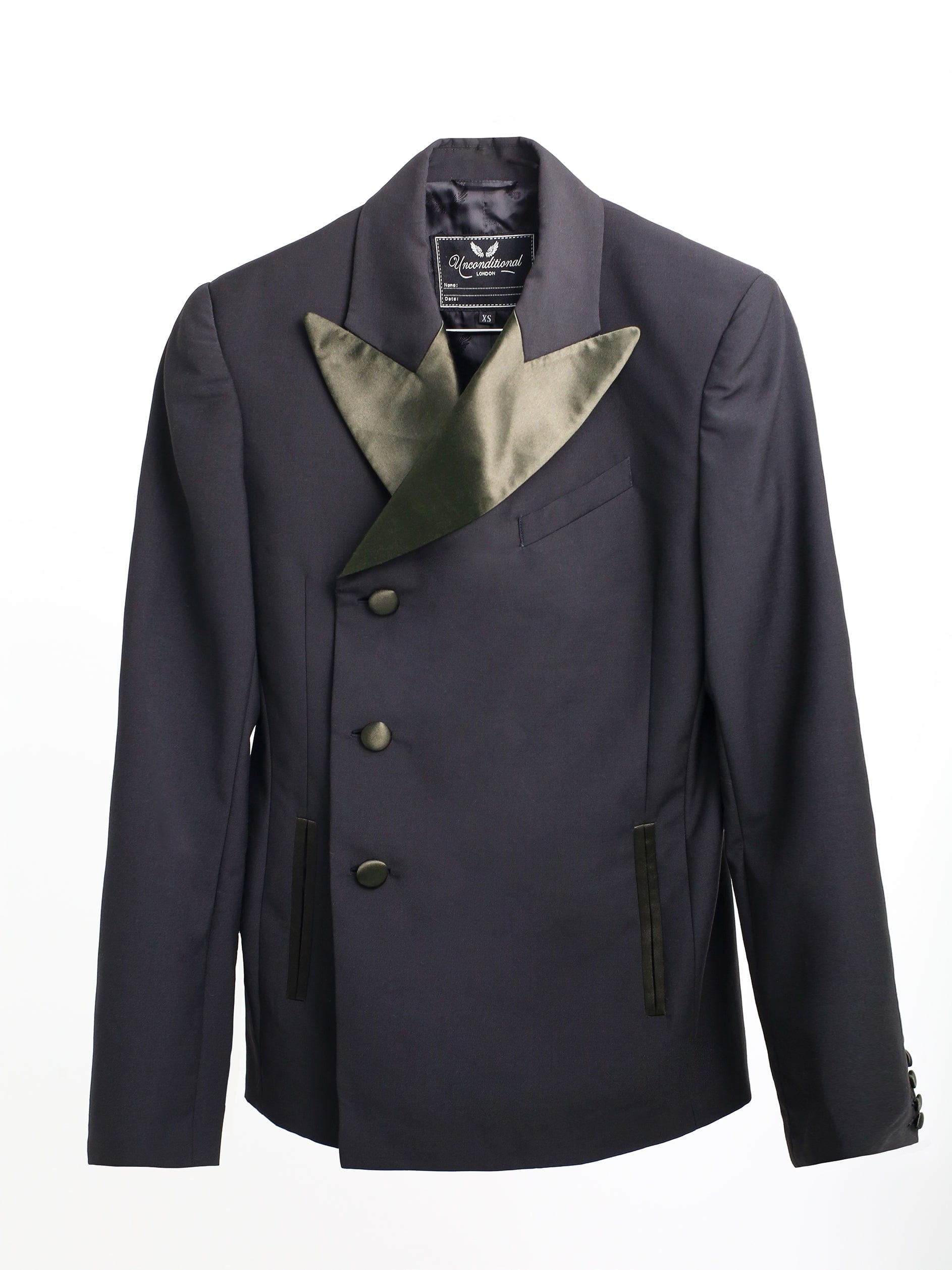 Black Suit Jacket Blazer with Green Collar | UNCONDITIONAL