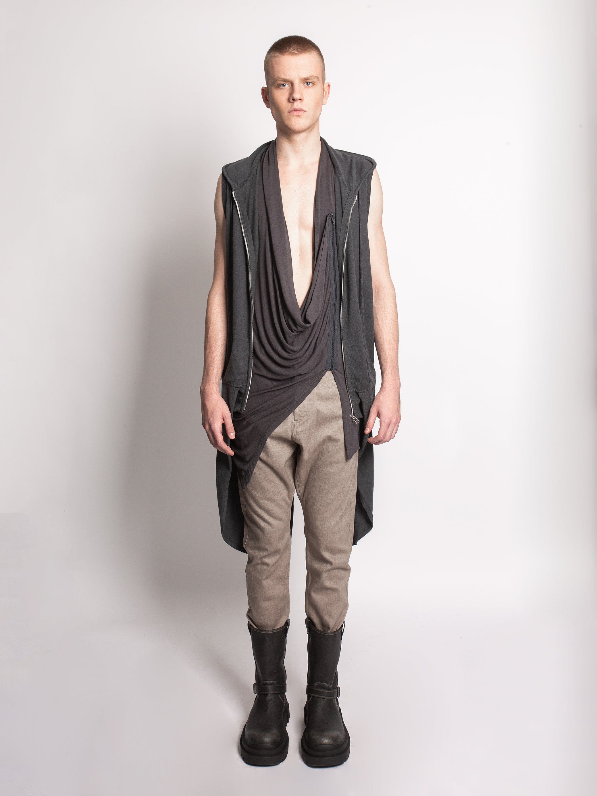 Dark Grey Tailcoat Zip-Up Hooded Vest | UNCONDITIONAL